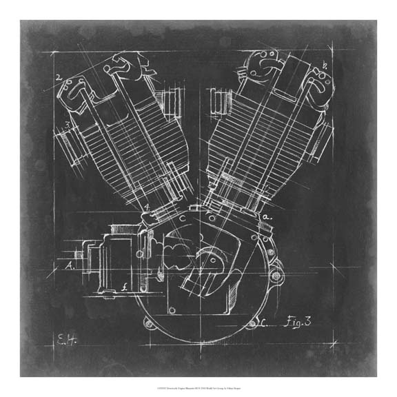 Motorcycle Engine Blueprint III - Picture This Wall Art